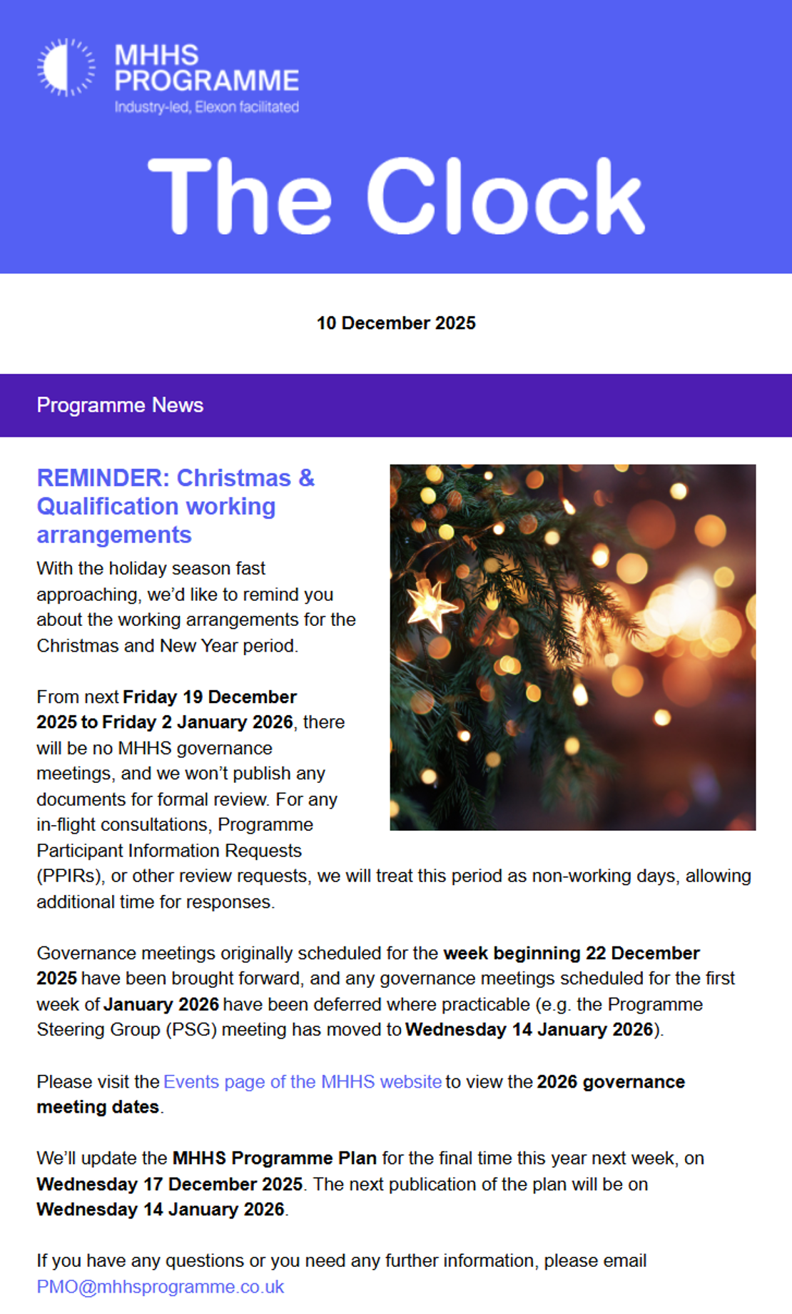 The Clock: 10 December 2025 - MHHS Programme