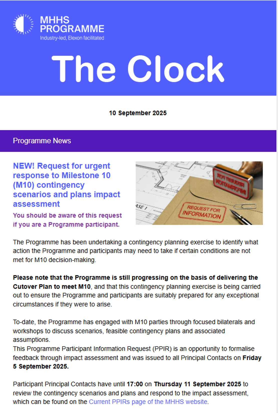 The Clock: 10 September 2025 - MHHS Programme